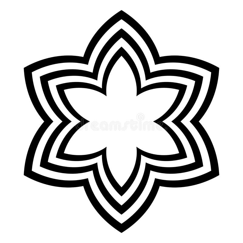 Six Pointed Star Symbol, Blossom Shaped, with Arched Offset Lines Stock ...