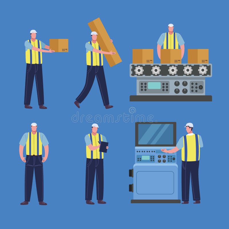 Six production workers stock vector. Illustration of characters - 230393468