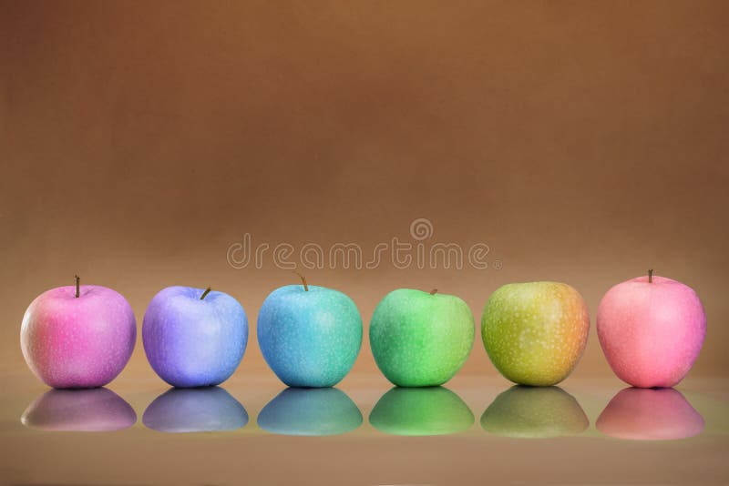 Six Rainbow Colored Apples in the Row Stock Image - Image of fruit ...
