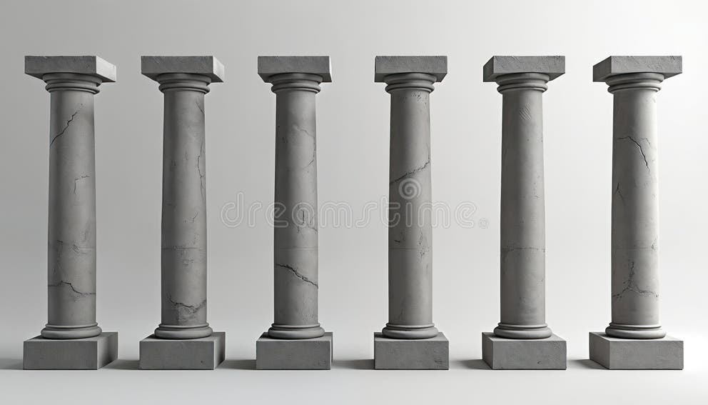 Six Realistic Concrete Columns with Textured Surface, Visible Cracks ...