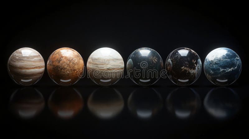 Six Realistic Planetary Spheres Marble Texture 3D Render Space Universe ...