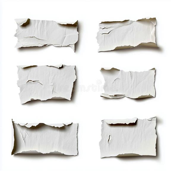 Six Realistic Torn Paper Pieces White Background Texture Design ...