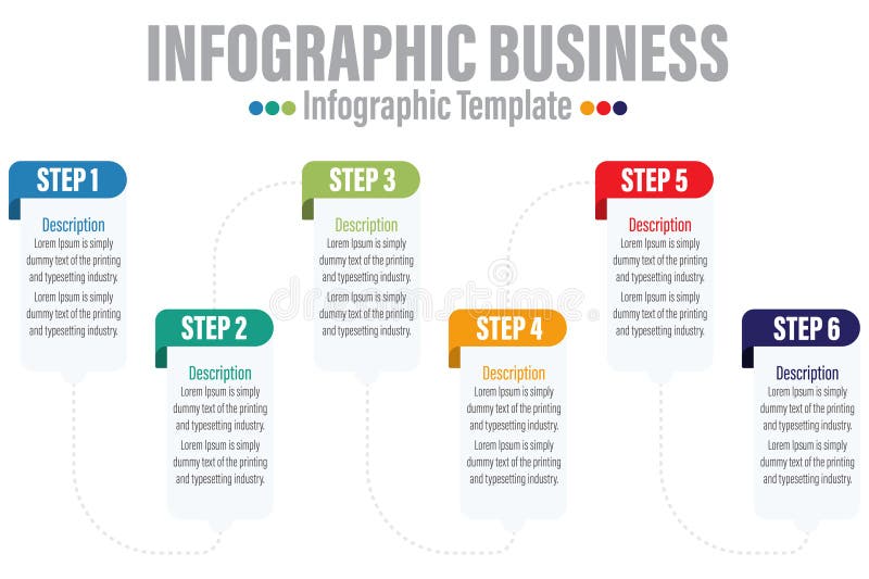 Six 6 Rectangle Link Timeline Steps or Option Workflow Infographic Plan ...