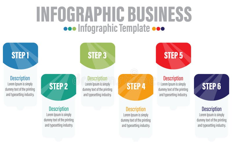 Six 6 Rectangle Link Timeline Steps or Option Workflow Infographic Plan ...