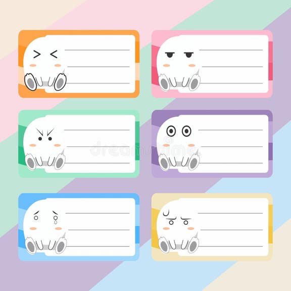 Funny White Blob Name Tag Labels – 6 Emotions Stock Illustration ...