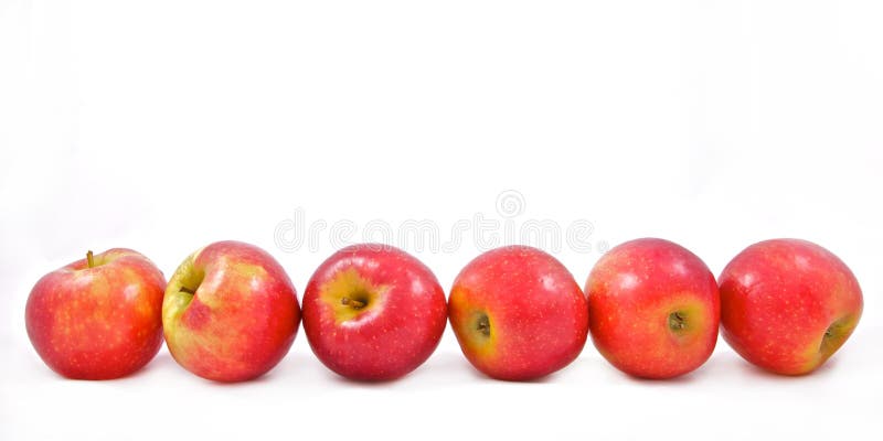 Six red apples in a row stock photo. Image of health - 13573080