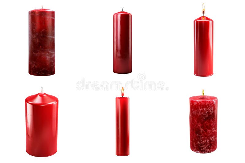 Six Red Candles with Different Textures and Flames Stock Image ...