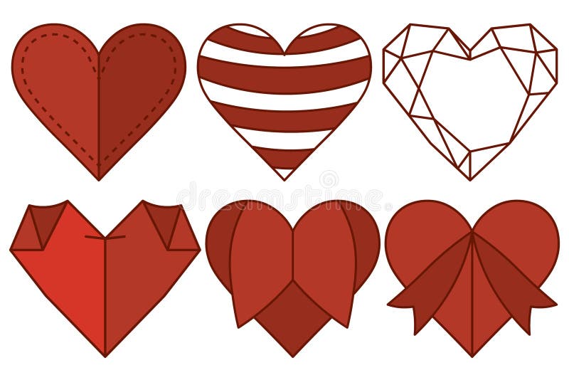 Six Red Heart Designs, Solid, Striped, Geometric, Folded, Layered and ...