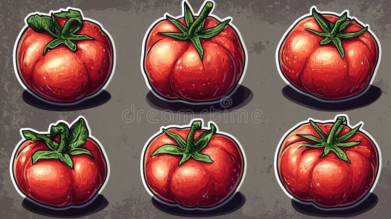 Six Red Tomatoes Illustration, Various Angles Stock Illustration ...