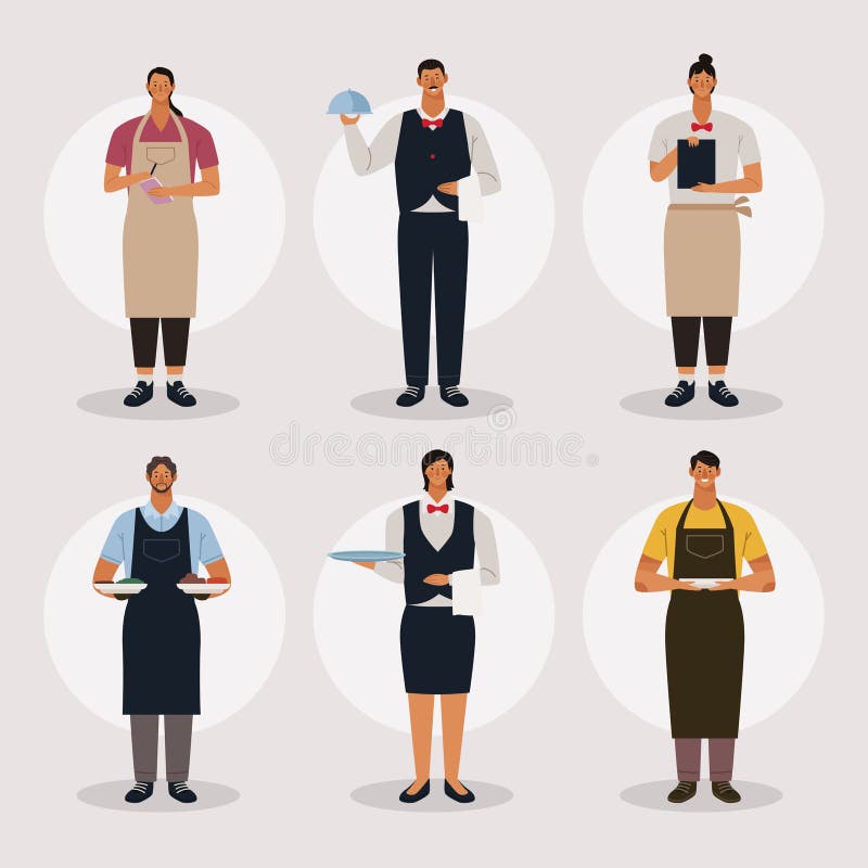 Six restaurant workers stock vector. Illustration of server - 245752394
