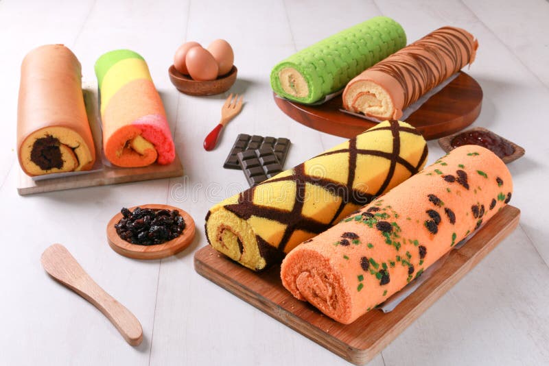 Six Roll Cake with Different Colour and Different Taste Stock Photo ...