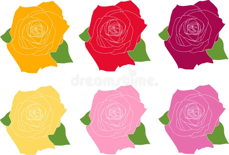 Six roses stock vector. Illustration of pink, contour - 67052131