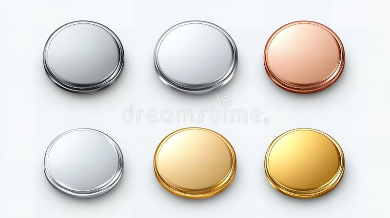 Six Round Battery Cells in Silver Gold and Copper Stock Illustration ...