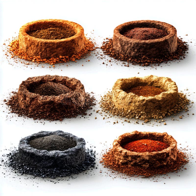 Six Round Containers Filled with Different Colored Substances Stock ...