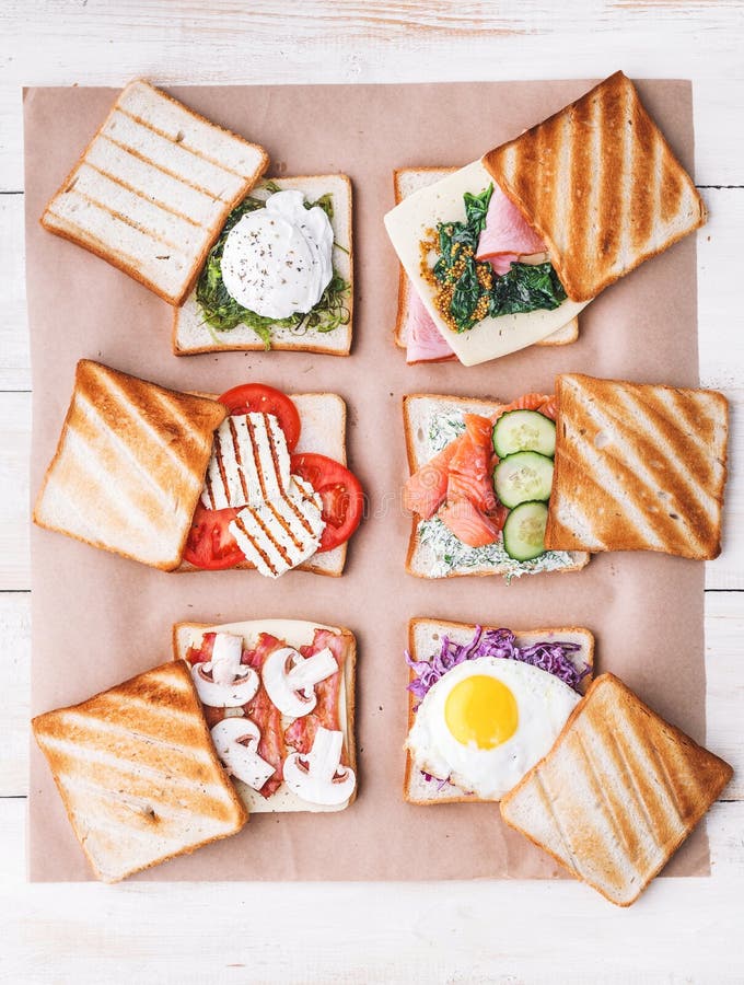 Six Sandwiches with Different Ingredients Stock Photo - Image of food ...