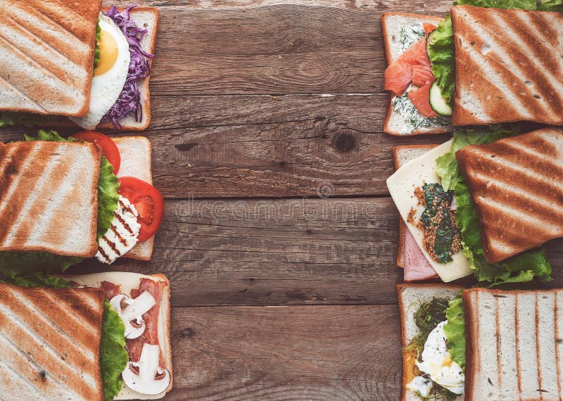Six Sandwiches with Different Ingredients Stock Image - Image of ...