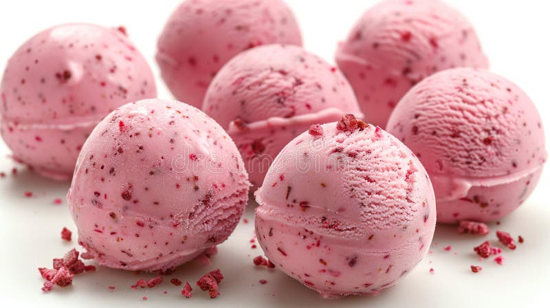 Six Scoops of Pink Raspberry Ice Cream with Bits of Raspberry on a ...