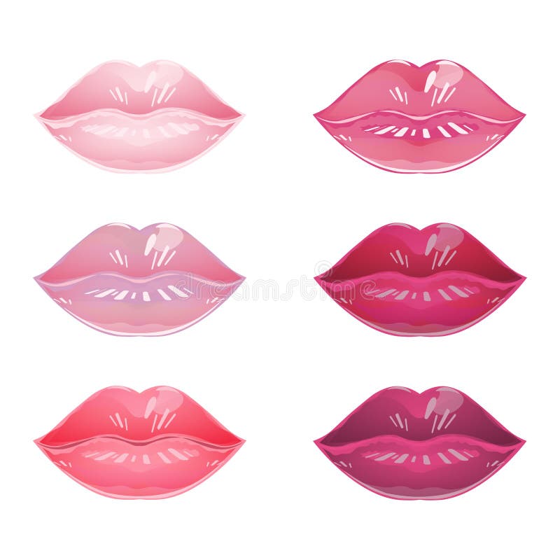 Six shiny lips stock vector. Illustration of beauty, pink - 73847558