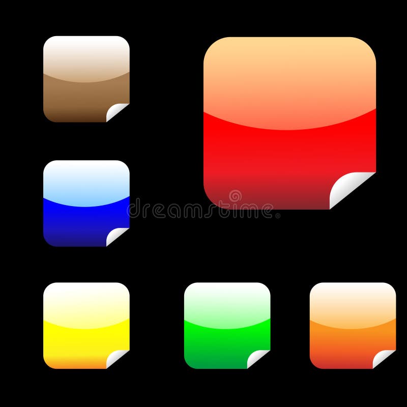 Six shiny square stickers stock vector. Illustration of vector - 9977593