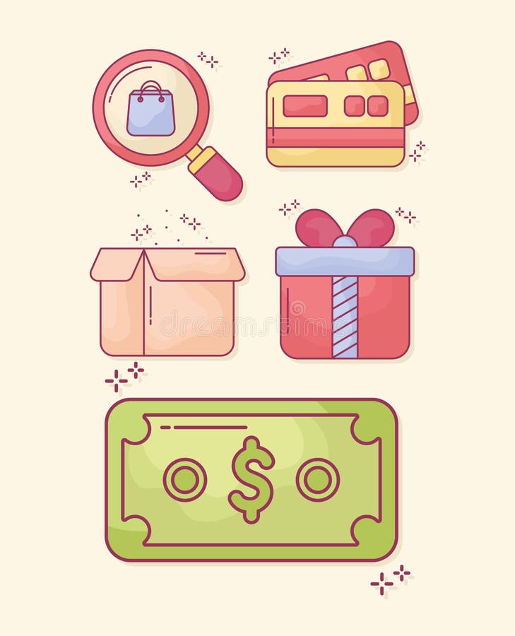 Six shopping items stock vector. Illustration of money - 249469385