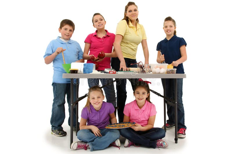 Six Siblings Baking Cookies Together Stock Image - Image of children ...