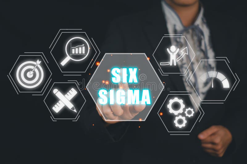 Business Person Hand Touching Six Sigma Icon on Virtual Screen Stock ...