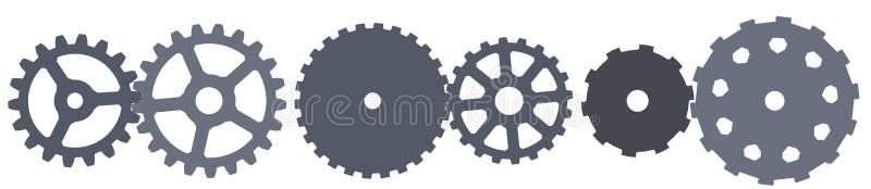 Six Simple Industrial Gears with Connecting Cogs Stock Illustration ...