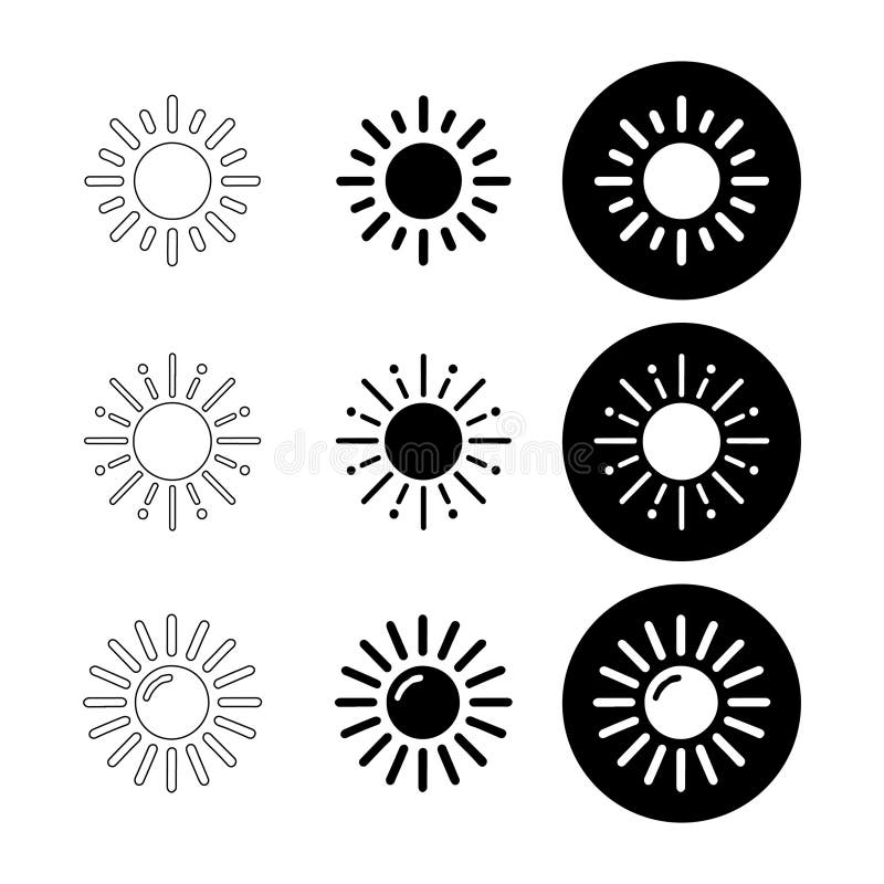 Six Simple Sun and Moon Icons in Black and White. Flat, Outline, and ...