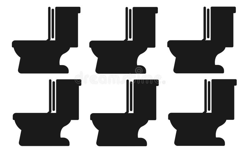 Six Single Sitting Flush Toilets Set Against a White Backdrop Stock ...