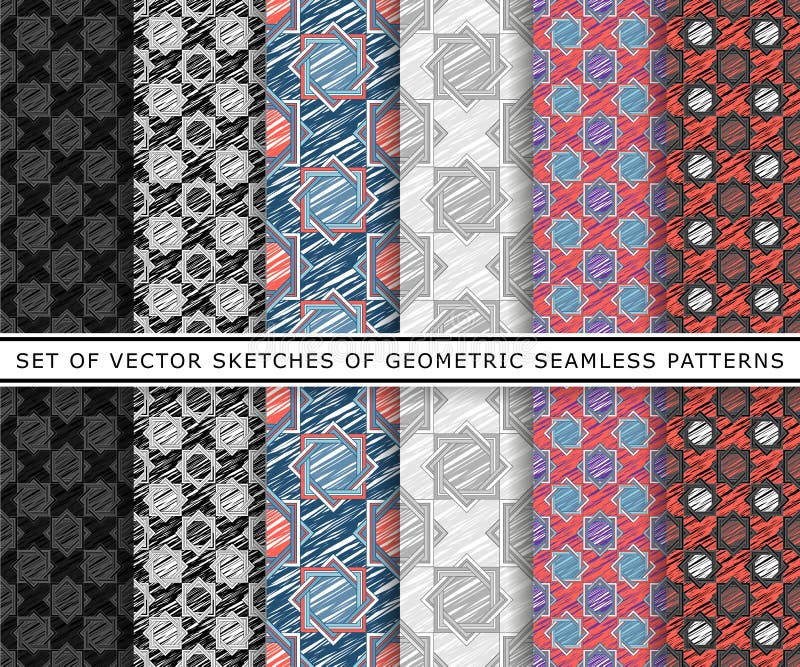 Six Sketches of Geometric Pattern Stock Illustration - Illustration of ...