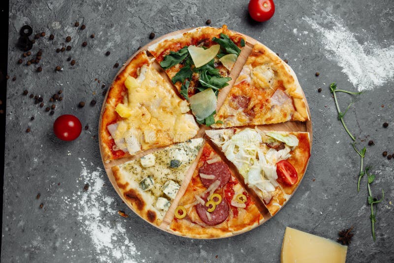 Six Slices of Pizza Folded into One Stock Image - Image of wooden ...