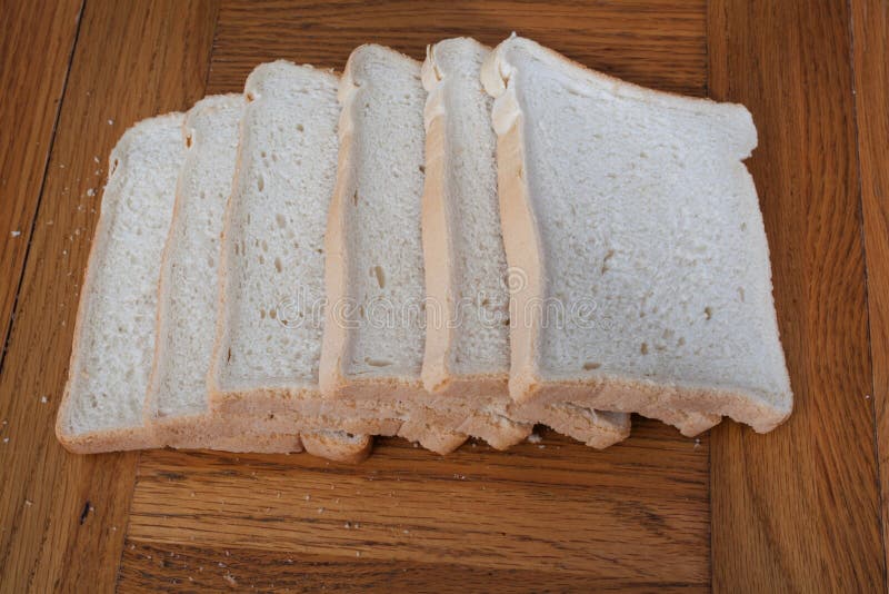 Six Slices of White Bread on a Kitchen Table Stock Image - Image of ...
