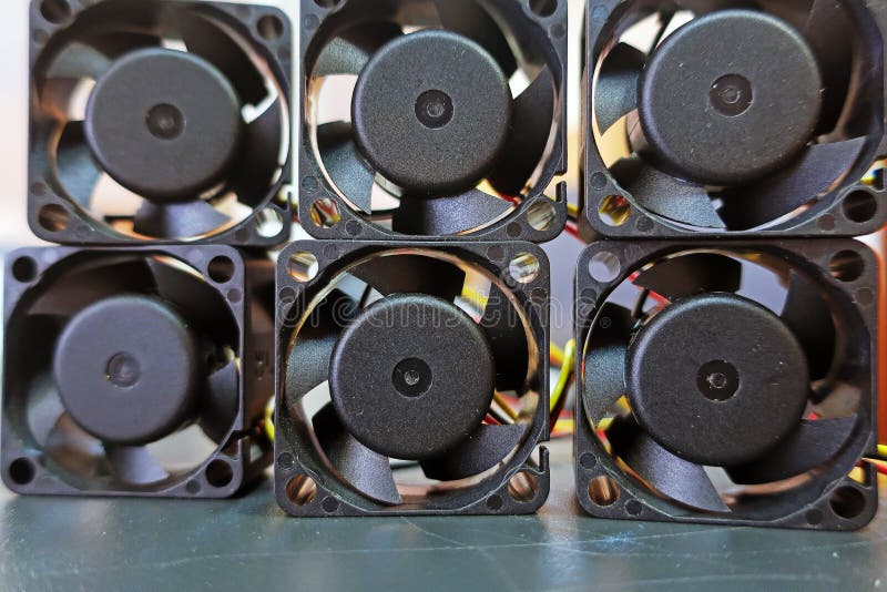 Six Small Cooling Fans On The Table Stock Image - Image of apparatus ...
