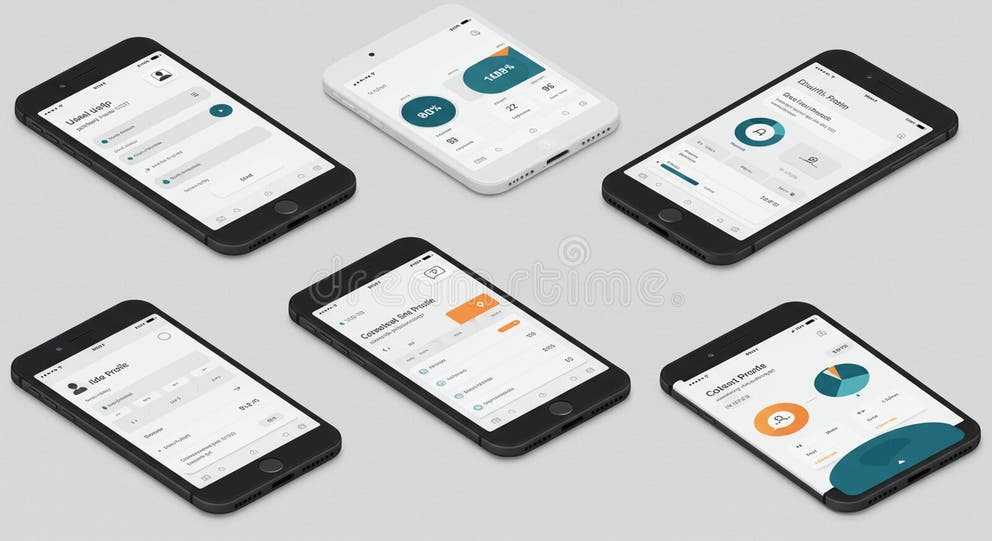 Six Smartphones are Displayed on a Plain Background. the Phones Present ...