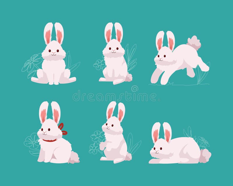 Six spring rabbits stock illustration. Illustration of seasonal - 269668338