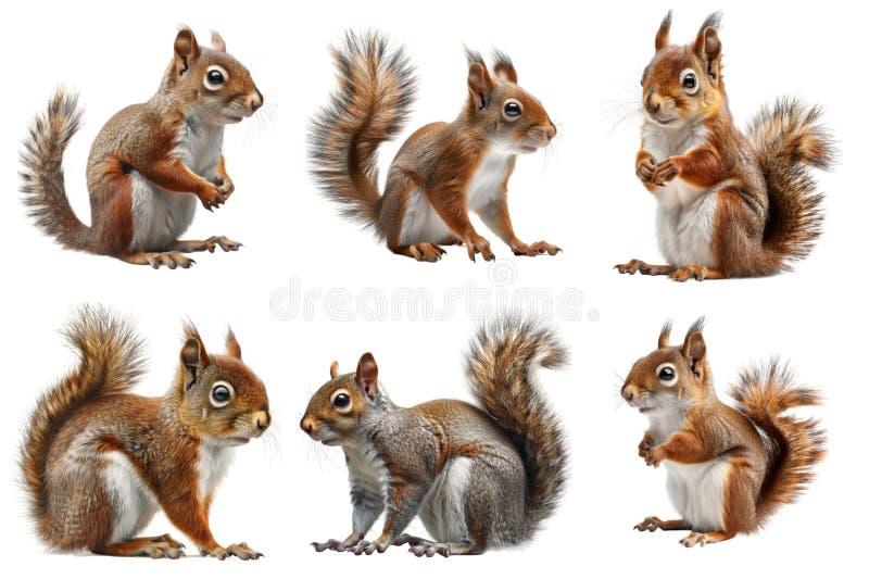 Six Squirrels Posing in Various Positions Against White Background Stock Illustration ...