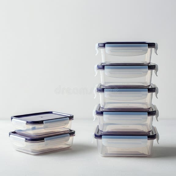 Six Stackable Rectangular Plastic Containers with Airtight Lids and a ...
