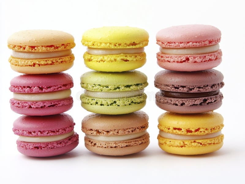 Colorful Pastel Macarons Stacks on White Background Stock Illustration ...