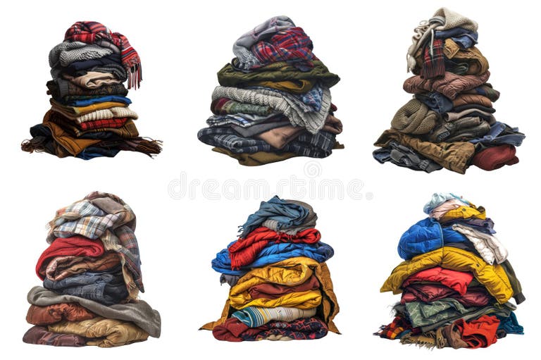 Six Stacks of Folded Clothing in Various Colors and Patterns Stock ...