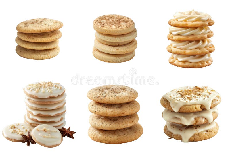 Six Stacks of Various Flavored and Icing-Topped Cookies Stock Image ...