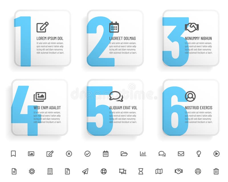 Six Step Frames Infographics Business Template with Set of Icons Stock ...
