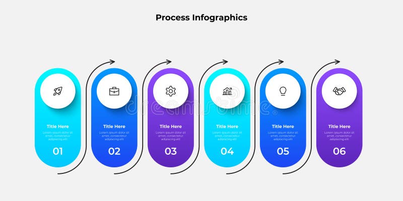 Six Steps Infographic Design with Gradient Colors and Icons Representing Workflow, Steps, and ...