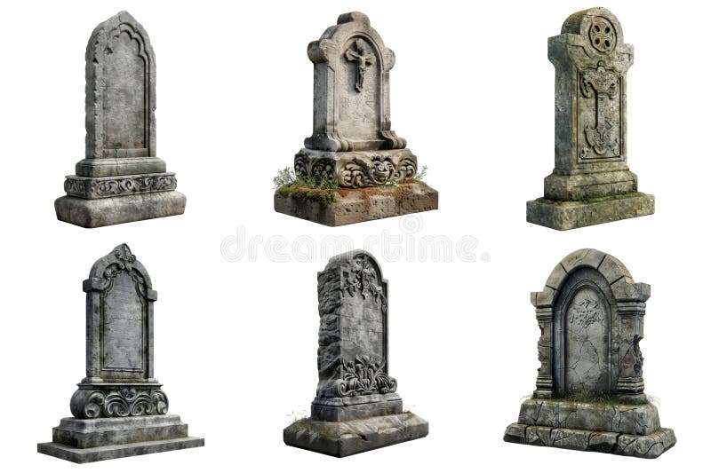 Six Stone Tombs with Ornate Carvings and Empty Plaques Stock ...