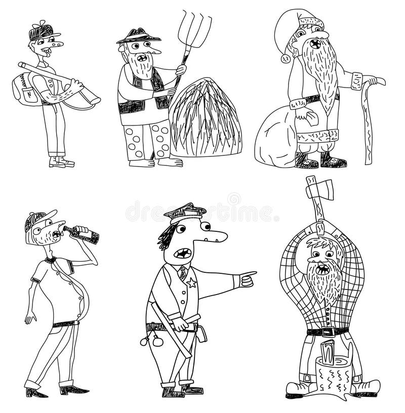 Six strange men set stock vector. Illustration of hunter - 94394199