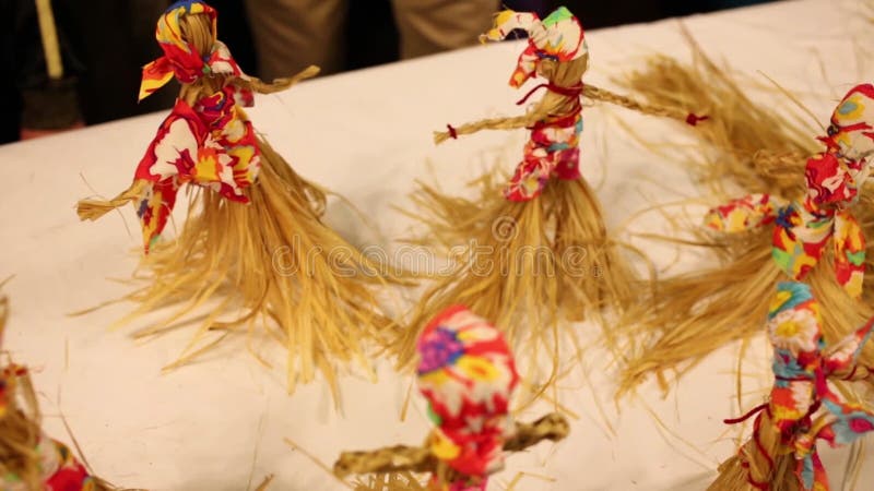Six Straw Folklore Toy Handmade Dolls are on Stock Footage - Video of ...