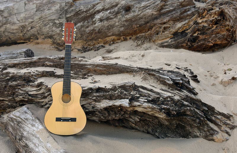 Six string guitar on beach stock image. Image of rustic - 82359867