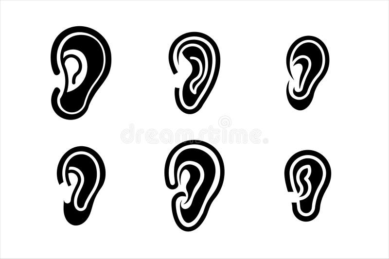 Six Simple Black and White Human Ear Illustrations Stock Vector ...