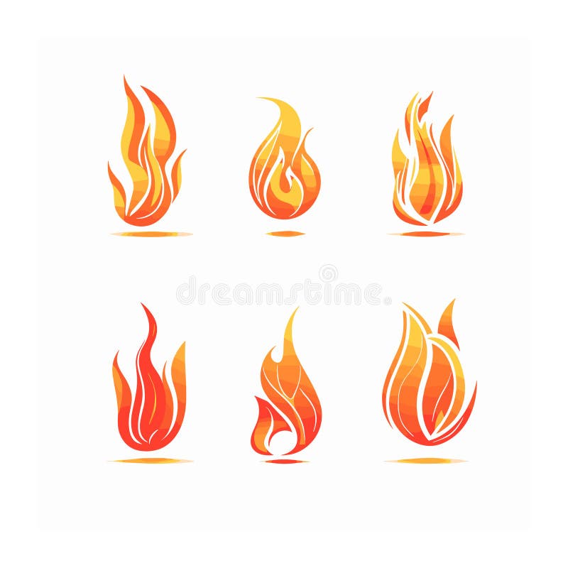Six Stylized Fire Flame Icons Vector Set Graphic. Different Shapes ...
