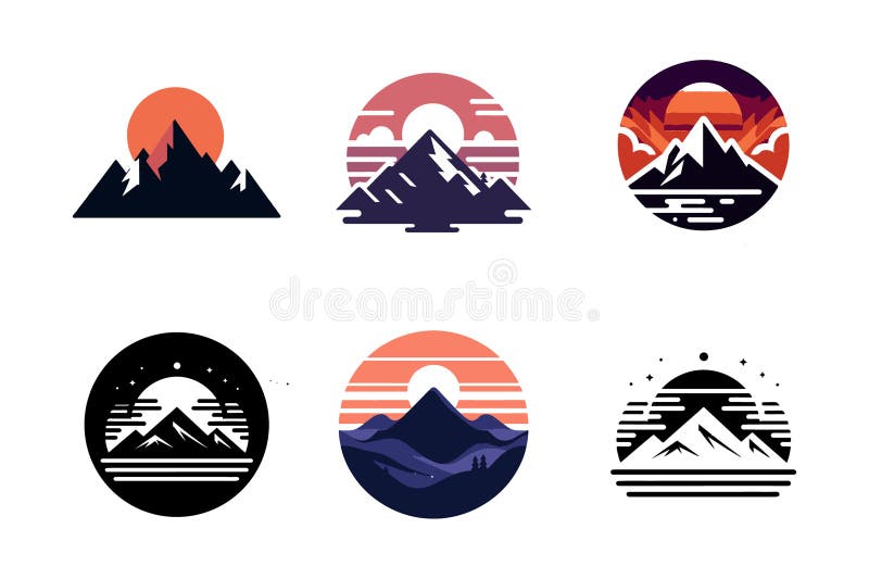 Six Stylized Mountain Landscape Designs for Various Uses Stock Vector ...
