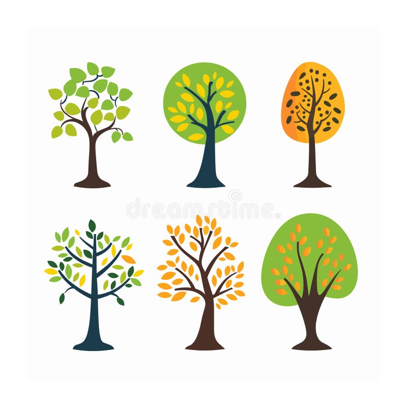 Six Stylized Trees Representing Different Seasons Tree Shapes, Tree ...